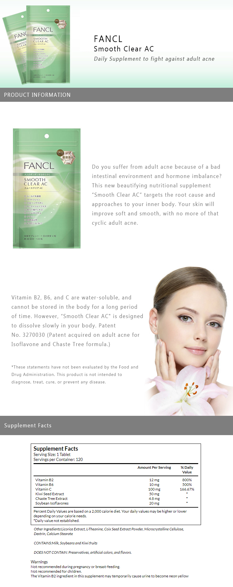 MaskQueen - FANCL-FANCL Smooth Clear AC 120 Tablets 30 Days Japan Import (Best before 31.12.2024)